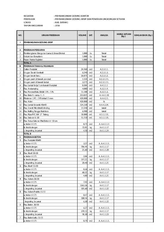 Excel Sheet Download 157 | Contoh Format Kosong - Rab Gedung