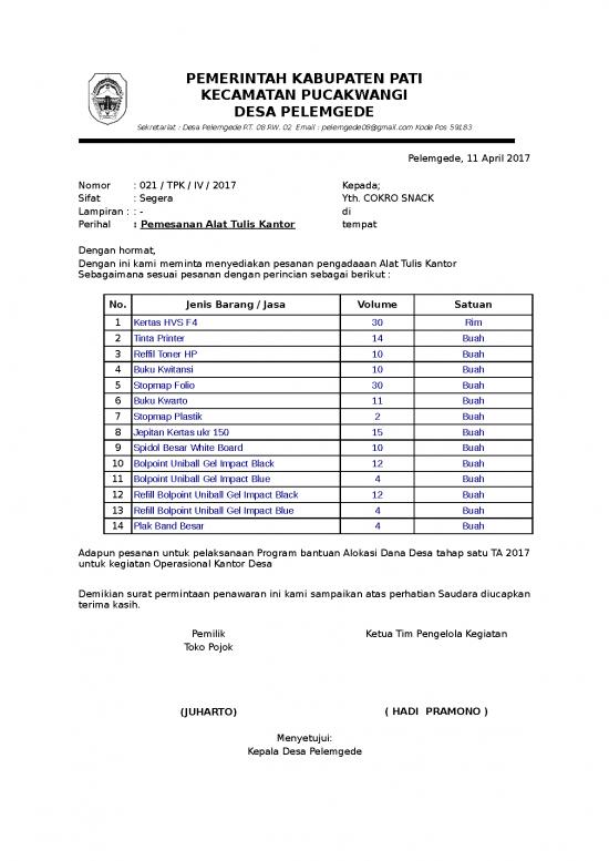 Contoh Format Pemesanan - Alat Tulis Kantor Atk Fotocopy Dan Pakaian Dinas