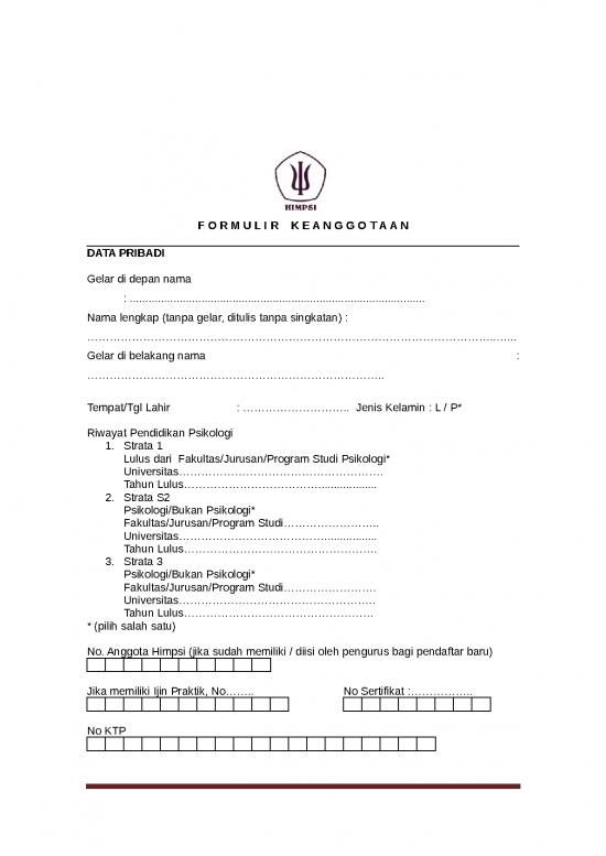 Formulir Pendaftaran Anggota