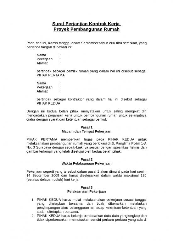 Surat Perjanjian Kontrak Kerja Proyek Surat Perjanjian Kontrak Kerja Proyek