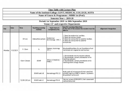 Excel Sheet Download 24042 | Time Table First Mbbs 2019 20 Se 2019 July ...