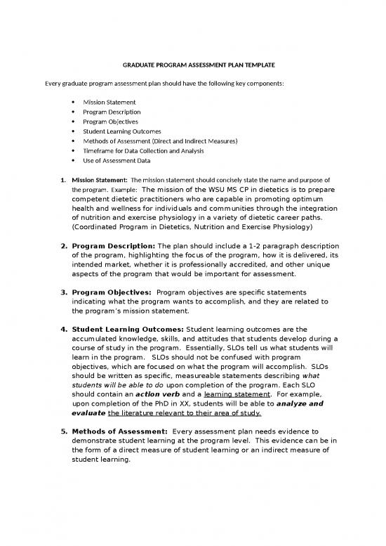Exercise Spreadsheet 28401 | Graduate Assessment Plan Template
