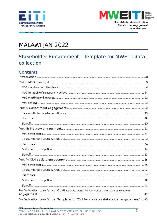 Malawi Eiti 2022 Validation Stakeholder Engagement Template Submission ...
