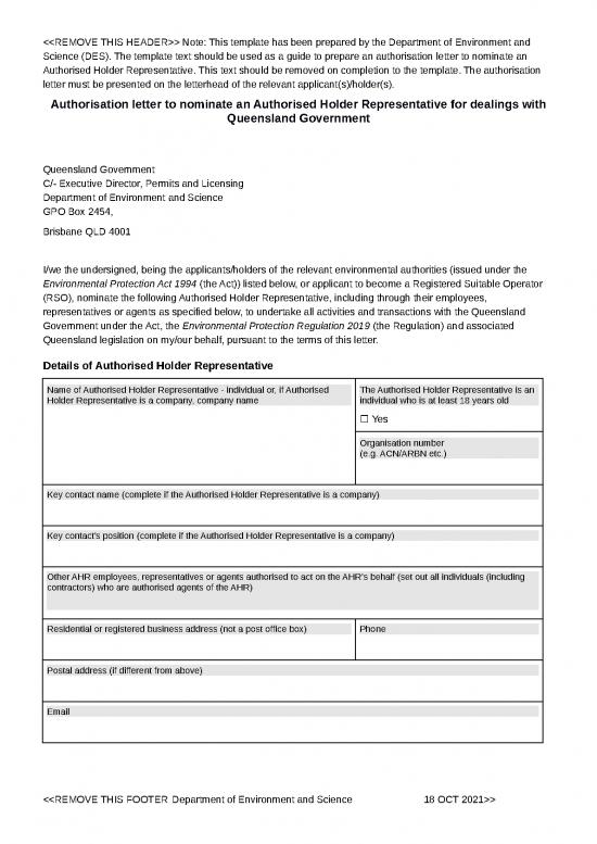 Nominate Authorised Rep Template