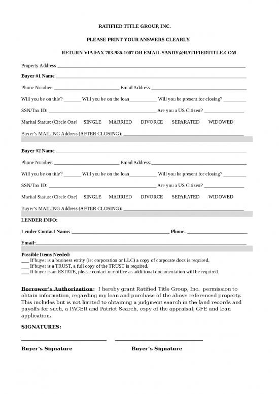 Word Real Estate Templates 28713 | Buyer Info Form