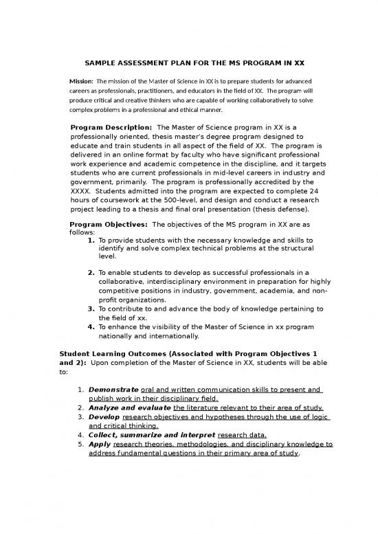 Exercise Spreadsheet 28401 | Graduate Assessment Plan Template
