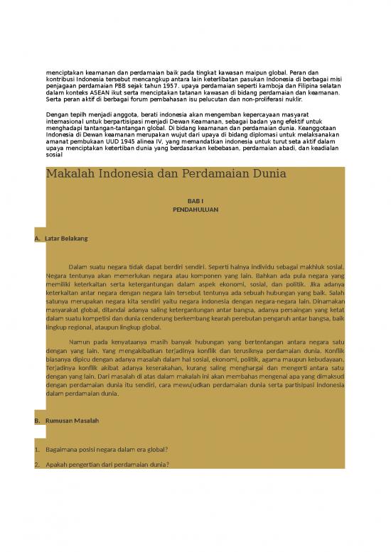 Peranan Indonesia Dalam Rangka Mewujudkan Perdamaian Dunia Peranan Indonesia Dalam Rangka Mewujudkan Perdamaian Dunia