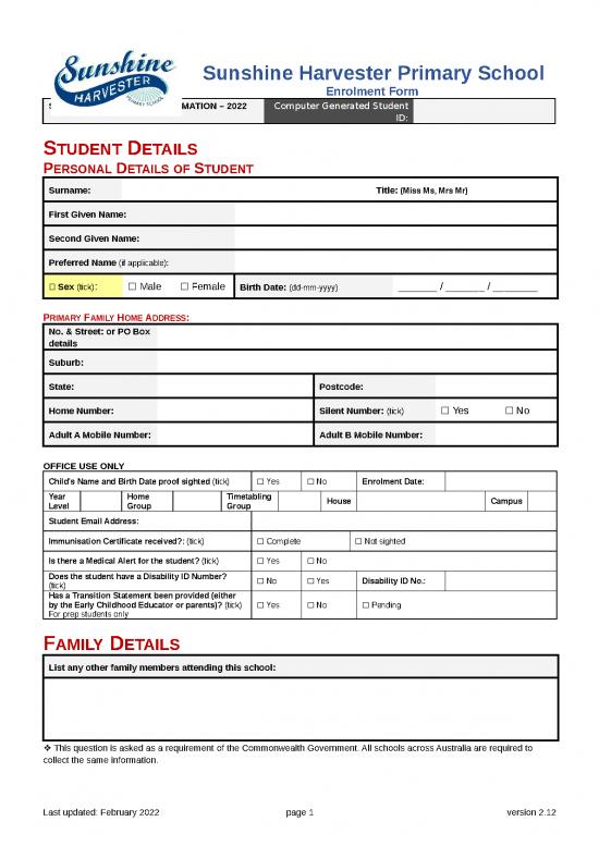 Certificate Word Format 29929 | 2022 Student Enrolment Form