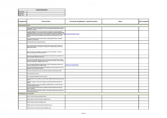 Sample Excel Document Download 31575 | Close Out Checklist
