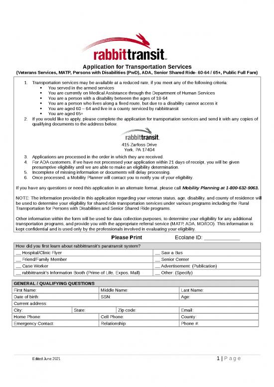 Shared Ride Application 2021