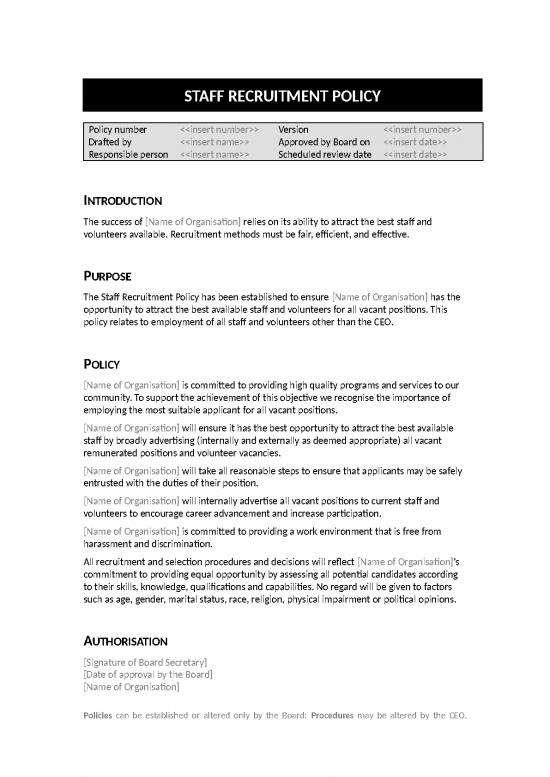 Staff Recruitment Policy Editable Template