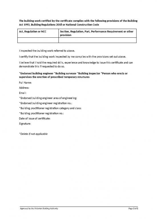 Certificate Word Format 30305 | Certificate Of Compliance For Building Work