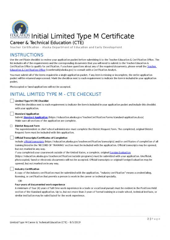 Work Spreadsheet 31325 | Limited Type M Cte Checklist