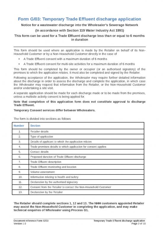 Temporary Discharge Application G03 Form