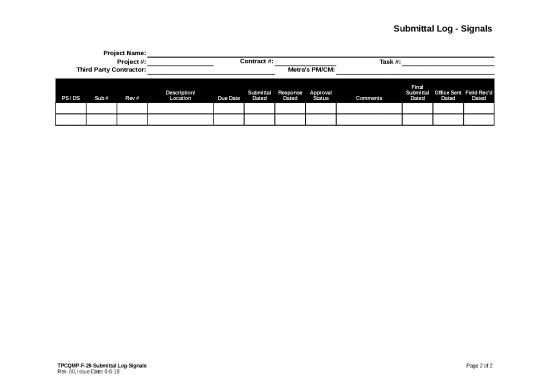 Contractor Submittal Template Excel 31595 | Tpcqmp F 29 Submittallog ...