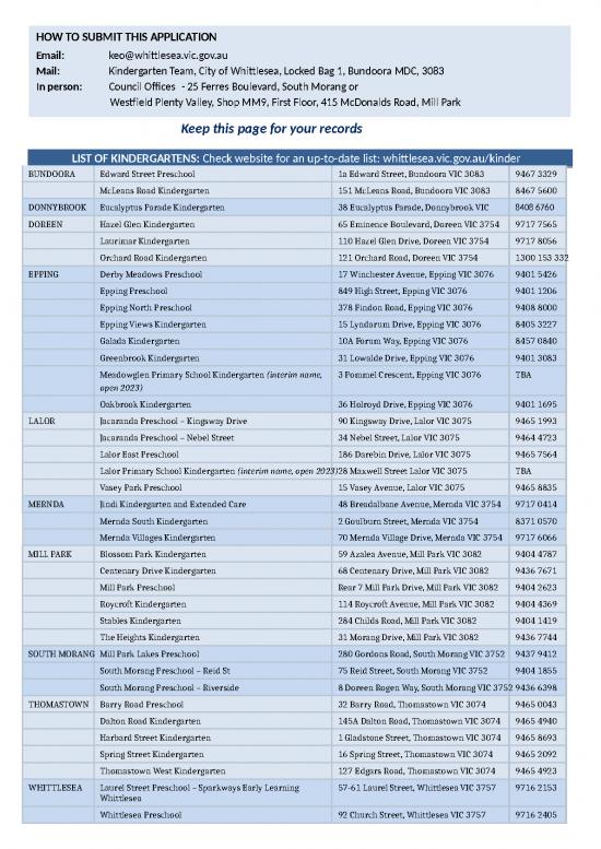 Kindergarten Application Form May 2022