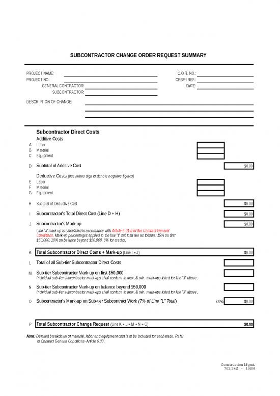 Summary Format In Excel 31628 Co Subcontractor Cor Summary