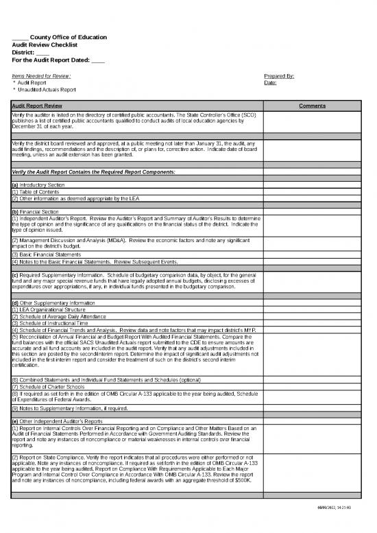 Financial Spreadsheet 32827 | P 008 Coe Audit Review Checklist