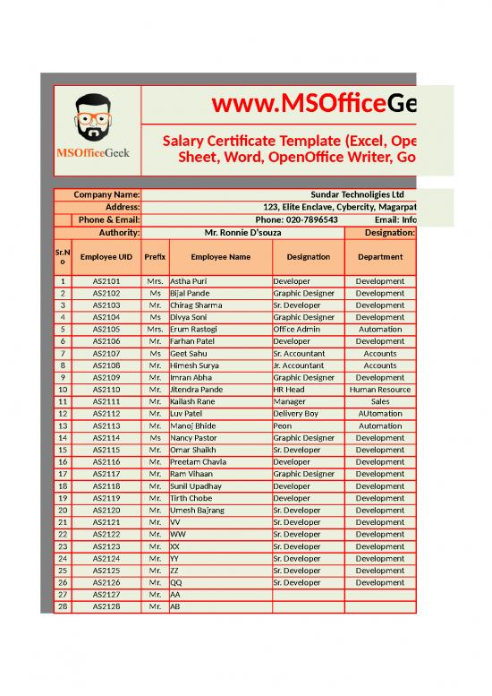 Employee Register Template Excel 33312 Salary Certificate Format