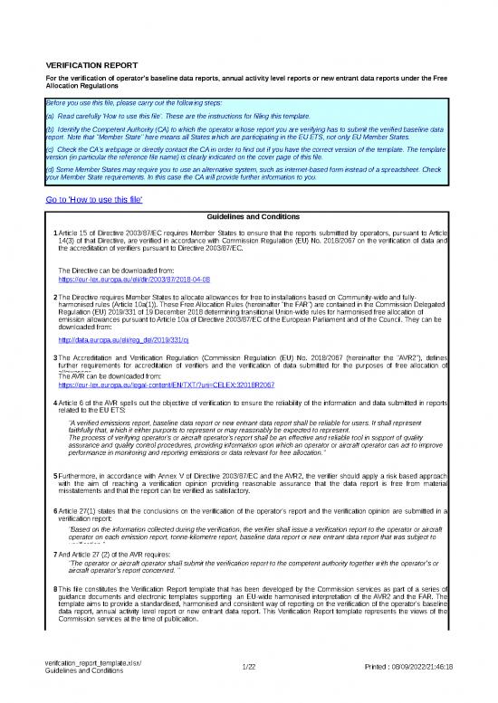 Excel Sample Sheet 33192 | Verifcation Report Template