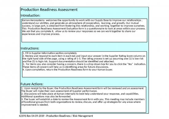 Excel Sample Sheet 32911 | K2191 Production Readiness Form 08 30 21