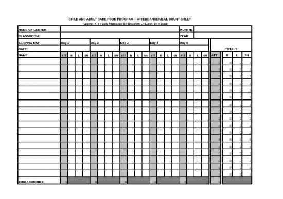 Excel Sample Sheet 32771 | Attendance Meal Count Form