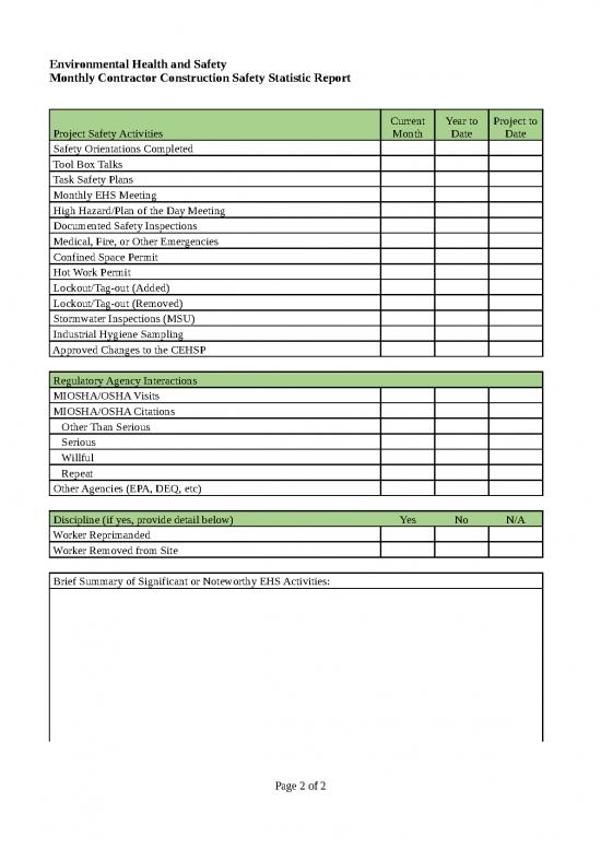 Construction Template Excel 32442 | Construction Safety Stat Report