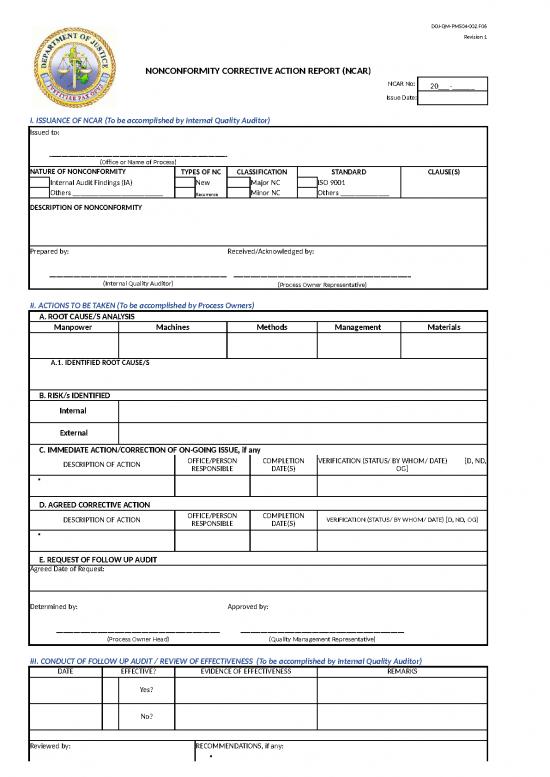 Excel Sample Sheet 32774 | Iqa Forms Report And Ncar Rev1