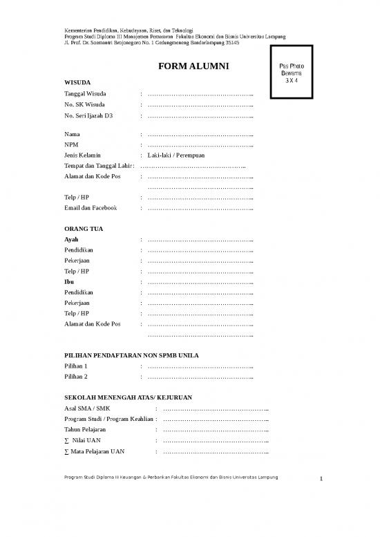 Form Alumni Manajemen Pemasaran