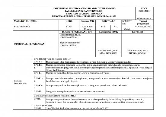 Rps Bahasa Indonesia Peternakan