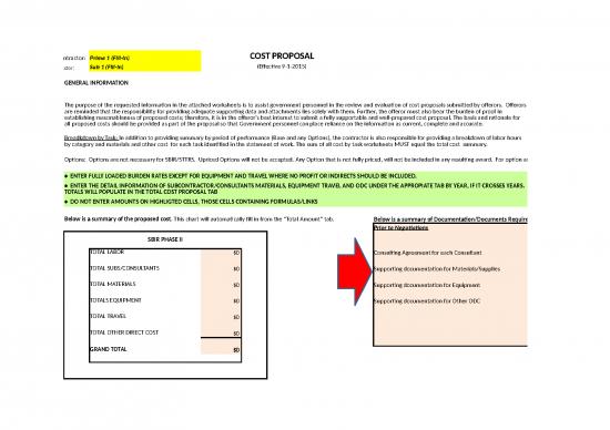 Contractor Excel Template 40330 | Phase Ii Cost Volume Ota Template