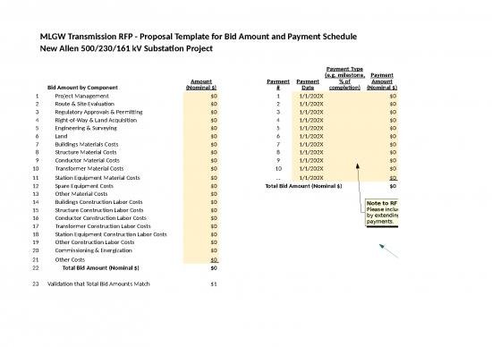 Excel Sample Sheet 40285 | Proposal Template For Bid Amount And Payment Schedule Workbook 7 12 21