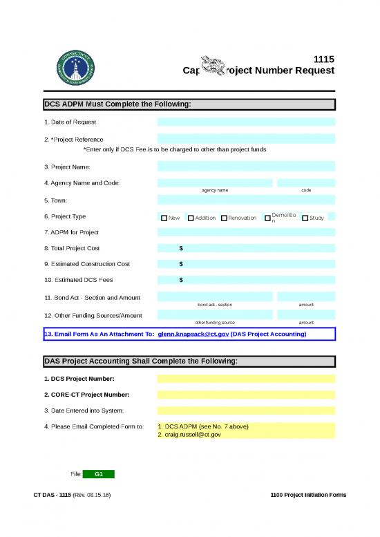 Excel Sample Sheet 40172 | 1115 Capital Project Number Request