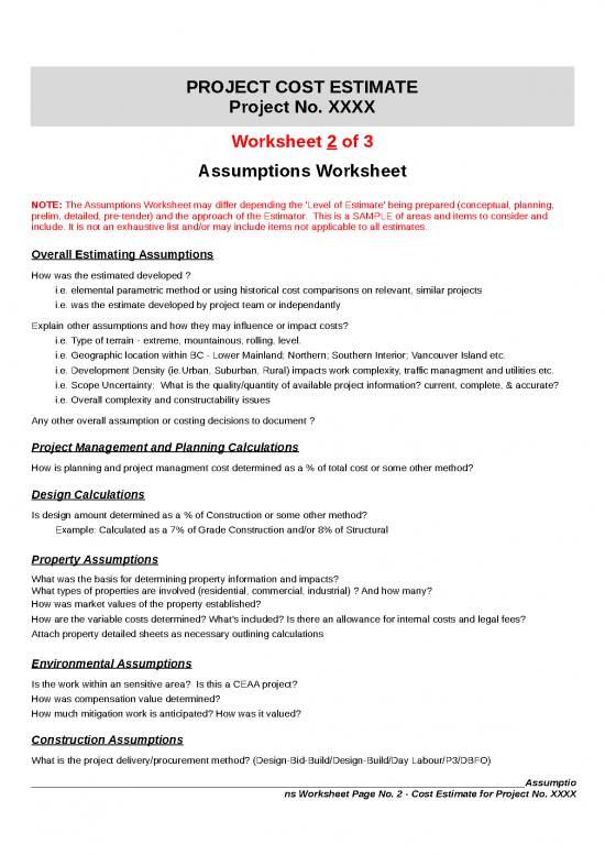 Construction Template Excel 40366 | Sample Cost Est Worksheets Template