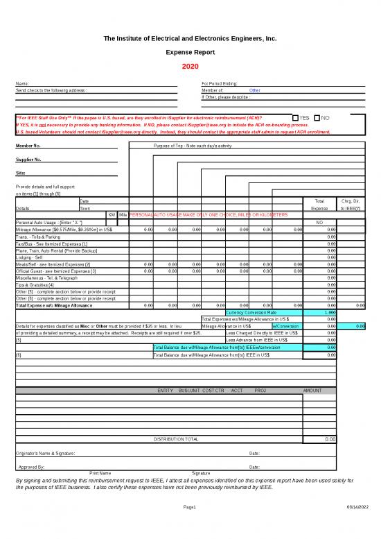 Expense Sheet Excel 41604 2020 Ieee Expense Report Form Expense Sheet Excel 41604 2020 Ieee Expense Report Form