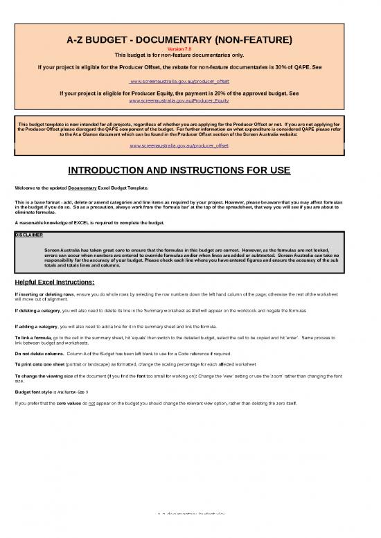 Budget Spreadsheet 41038 A Z Documentary Budget