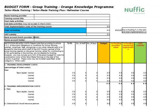 Budget Spreadsheet 41482 | Budget Form Group Training Tmt Okp