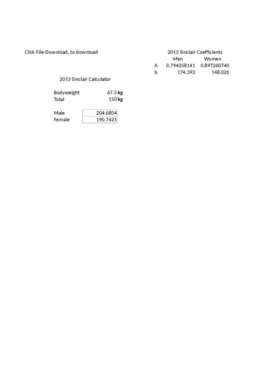Spreadsheet Calculator 41155 | Excel Sinclair Formula