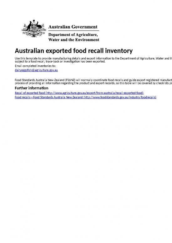 Excel Sample Sheet 42193 | Export Food Recall Inventory