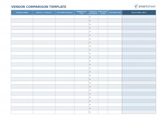 Comparison Sheet Format In Excel 42250 | Ic Vendor Comparison Template