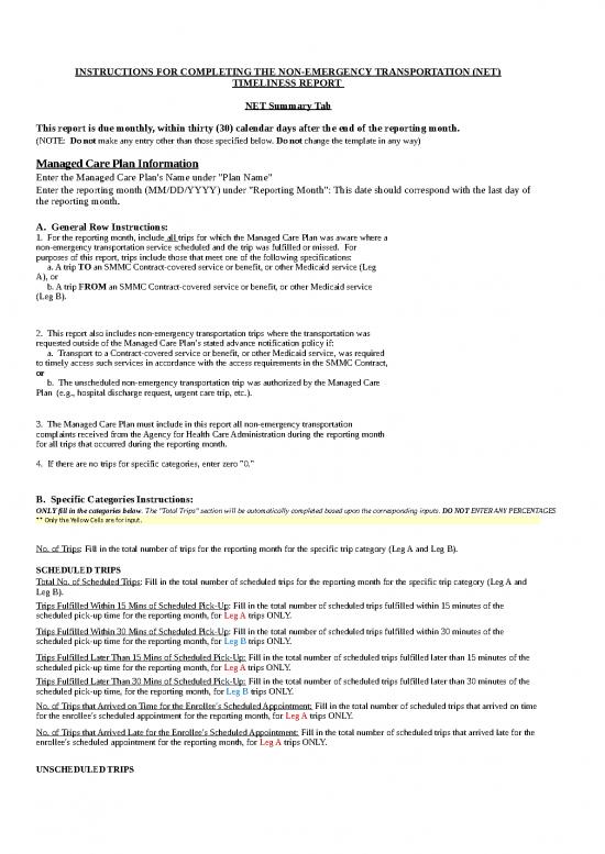 Excel Sample Sheet 41136 | Non Emergency Transportation Timeliness ...