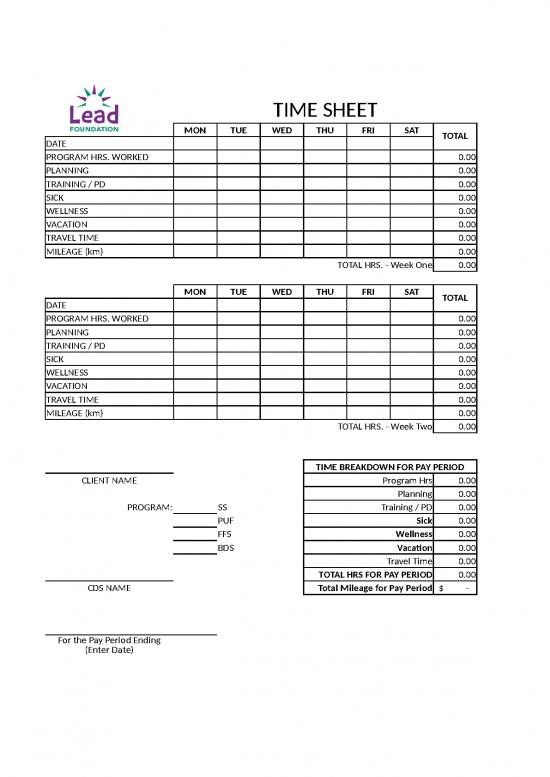 Excel Sample Sheet 41448 | Cds Timesheet 2018