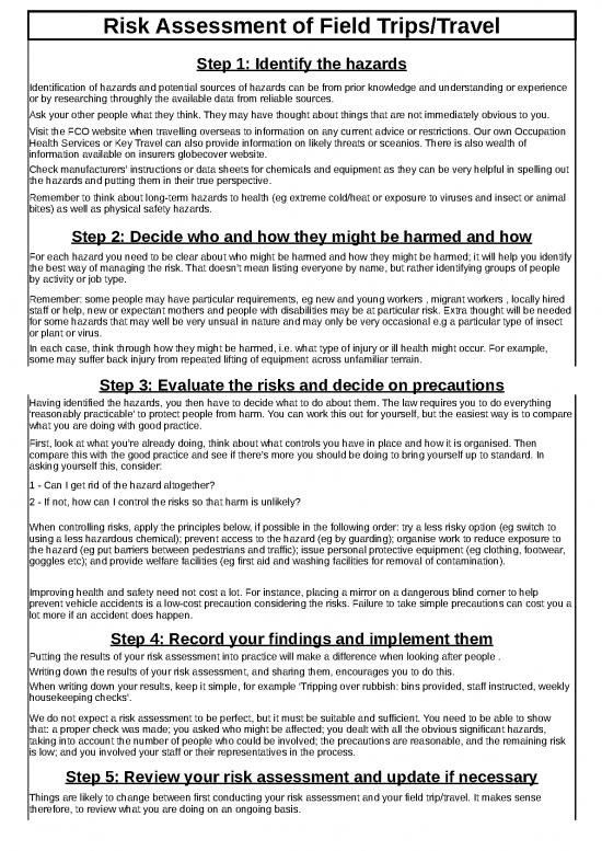 Excel Sample Sheet 41345 | Field Trip And Travel Risk Assessment ...