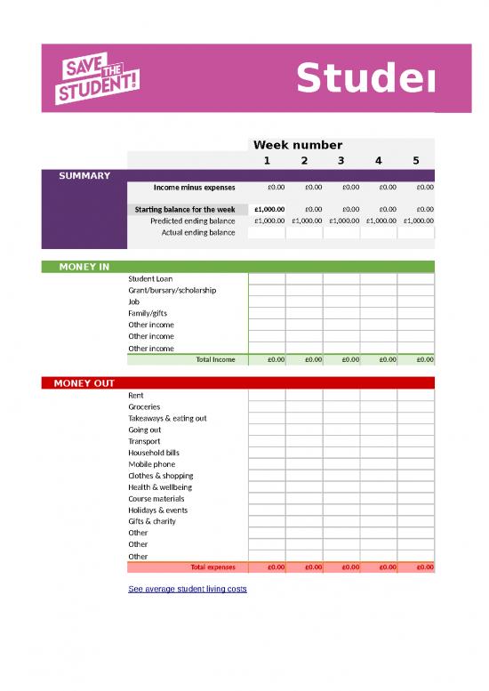 Spreadsheet For Expenses 41027 | Student Budget Planner