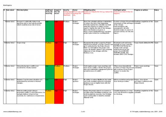 Excel Sample Sheet 41539 | Risk Register Of Common Project Risks