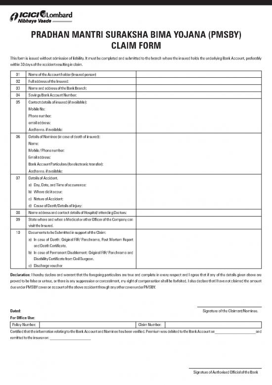 015107cf Sc English Pradhan Mantri Suraksha Bima Yojana 28pmsby 29 ...