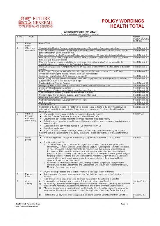 Schedule Pdf 44035 | Health Total Policy Wordings
