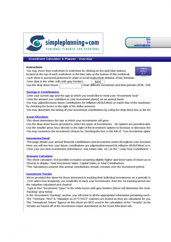 Excel Worksheet With Formulas 43341 | Investment Calculator & Planner Demo