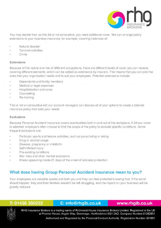 Insurance Pdf 43973 | Group Personal Accident Insurance Info Sheet
