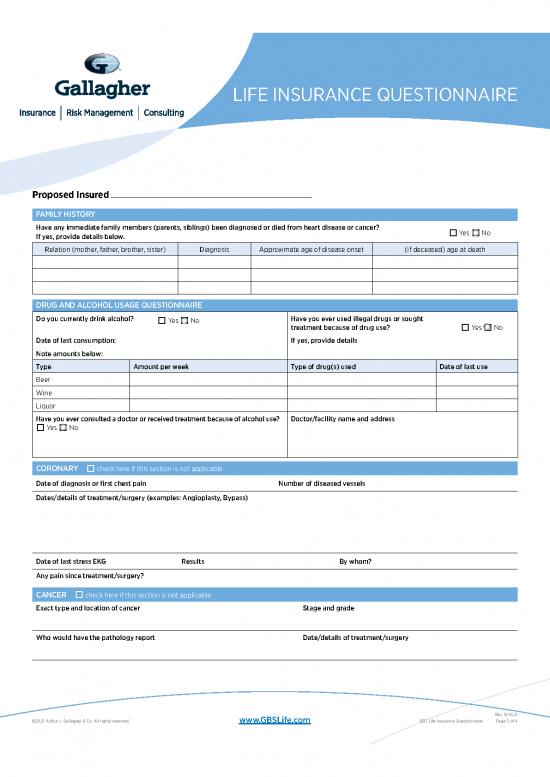 Questionnaire On Life Insurance 44375 | Final Life Insurance Questionnaire